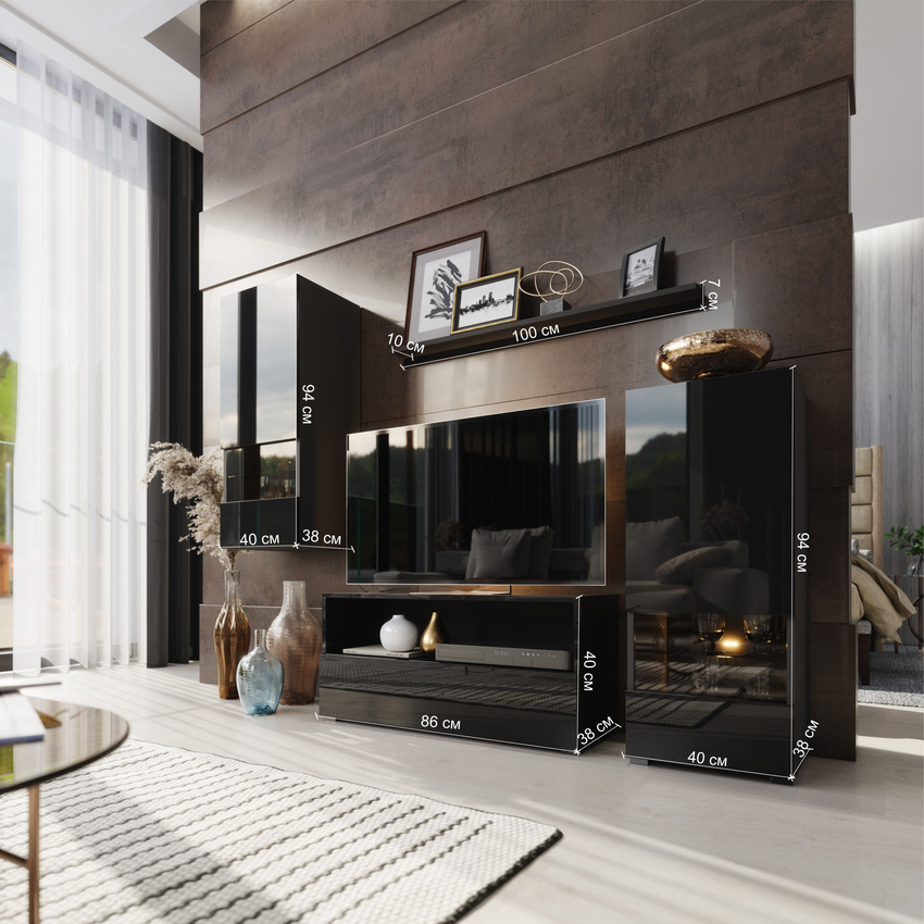 Meblościanka ForLine czarny połysk nowoczesna do salonu - sklep ...